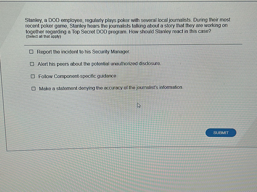 Stanley, a DOD employee, regularly plays | StudyX