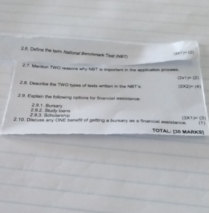 2.6. Define the term National Benchmark Test | StudyX