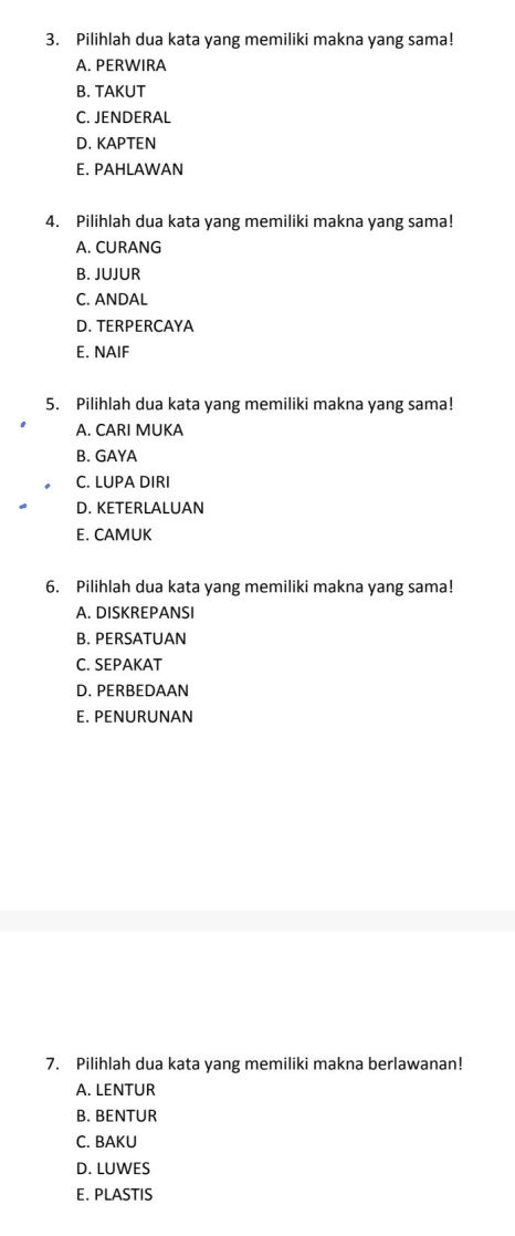 3. Pilihlah dua kata yang memiliki makna | StudyX