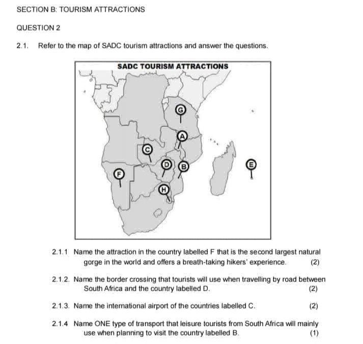 2.1. Refer to the map of SADC tourism | StudyX