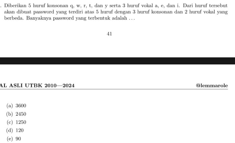Diberikan 5 huruf konsonan q, w, r, t, dan y | StudyX
