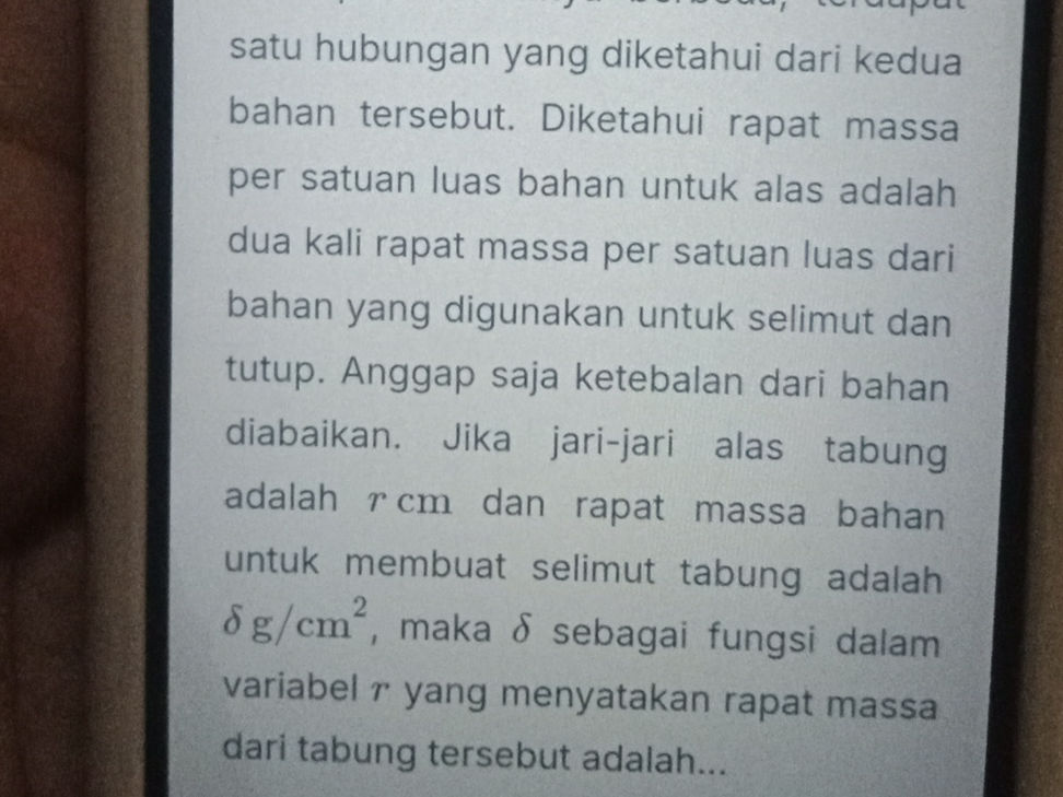 Diketahui rapat massa per satuan luas bahan | StudyX