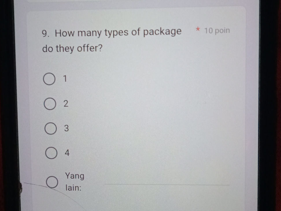 9. How many types of package do they offer? | StudyX