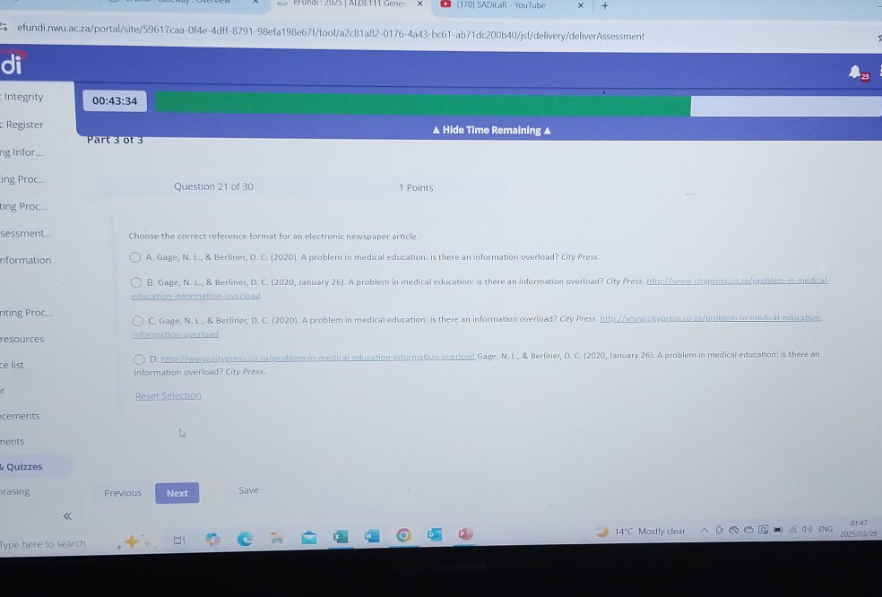 Choose the correct reference format for an | StudyX