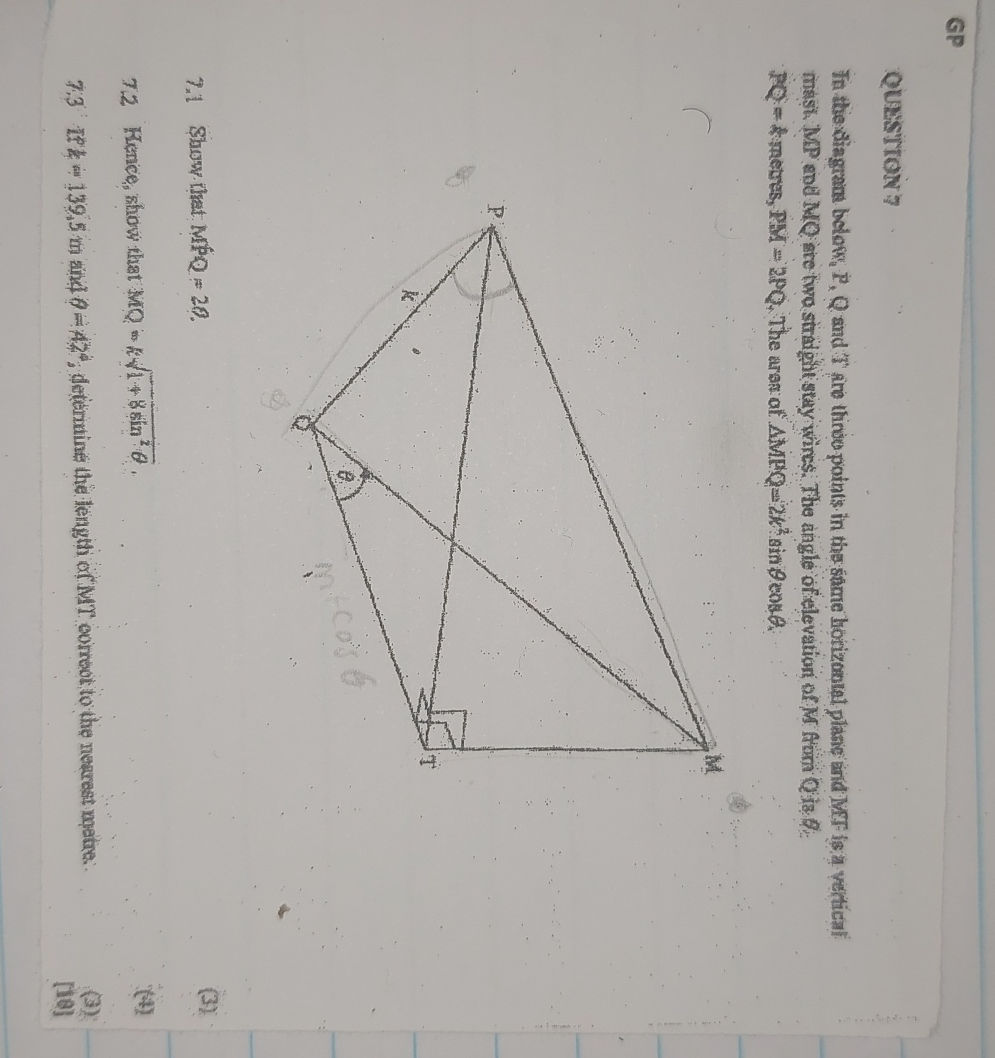 QUESTION 7 In the diagram below, P, Q and T | StudyX