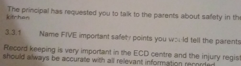 3.3.1 Name FIVE important safety points you