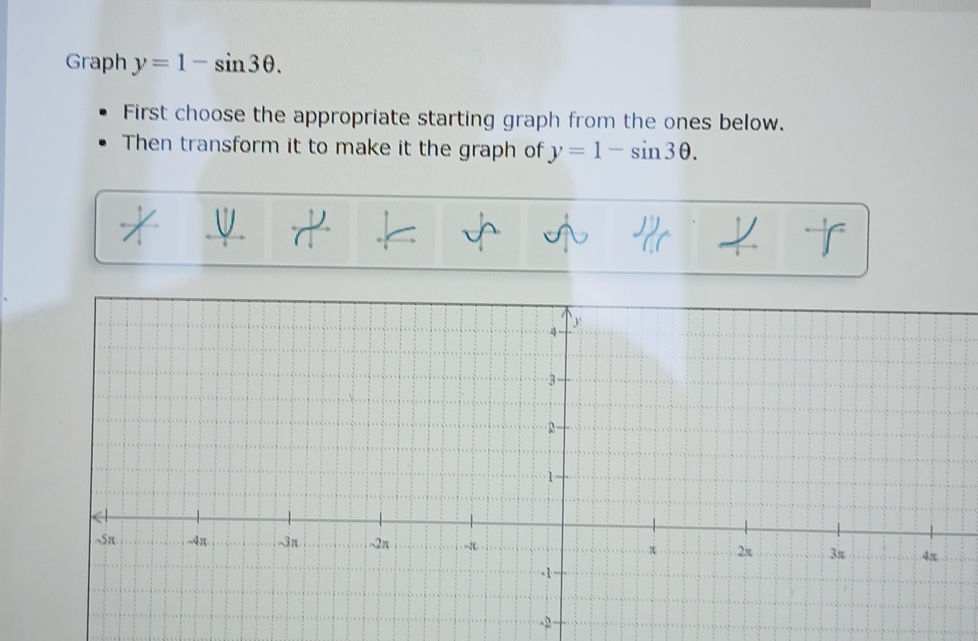 Graph $y = 1 - ext{sin}3 heta$. - First | StudyX
