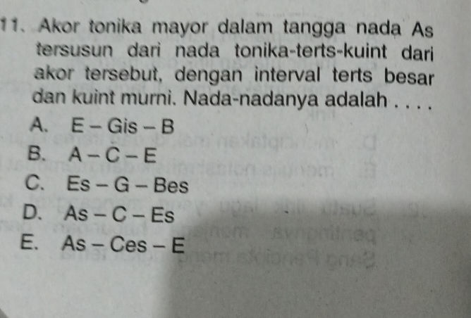 11. Akor tonika mayor dalam tangga nada As | StudyX