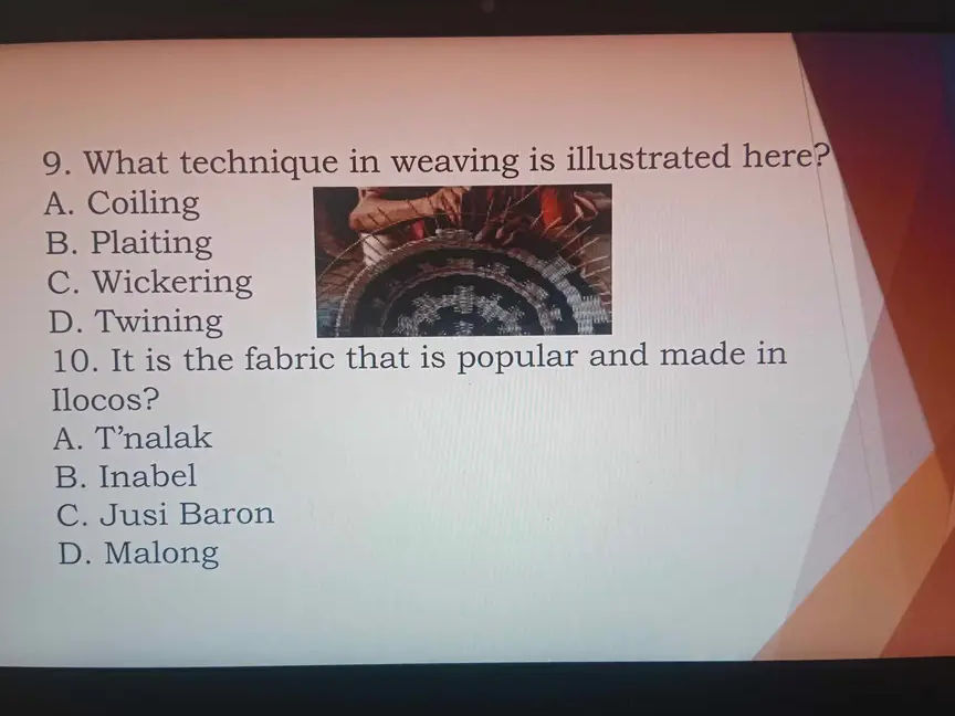 9. What technique in weaving is illustrated | StudyX