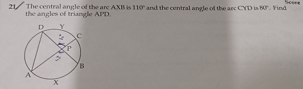 The central angle of the arc AXB is $110^ | StudyX