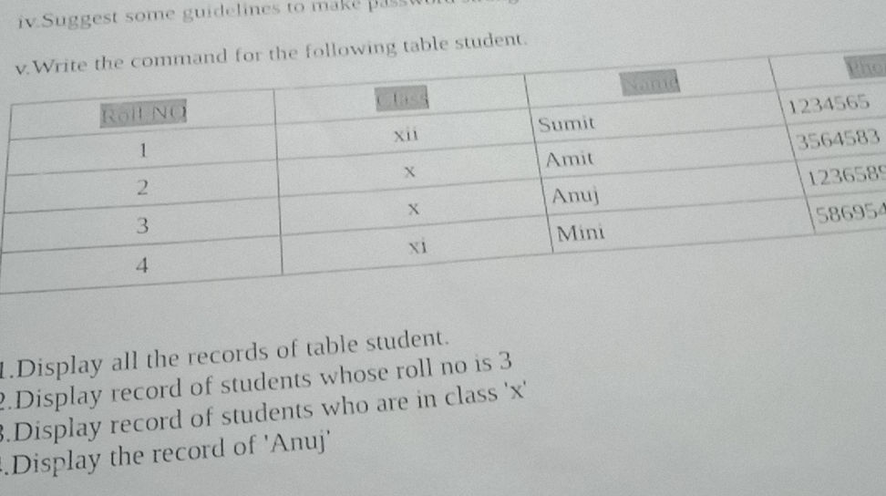 v. Write the command for the following table | StudyX