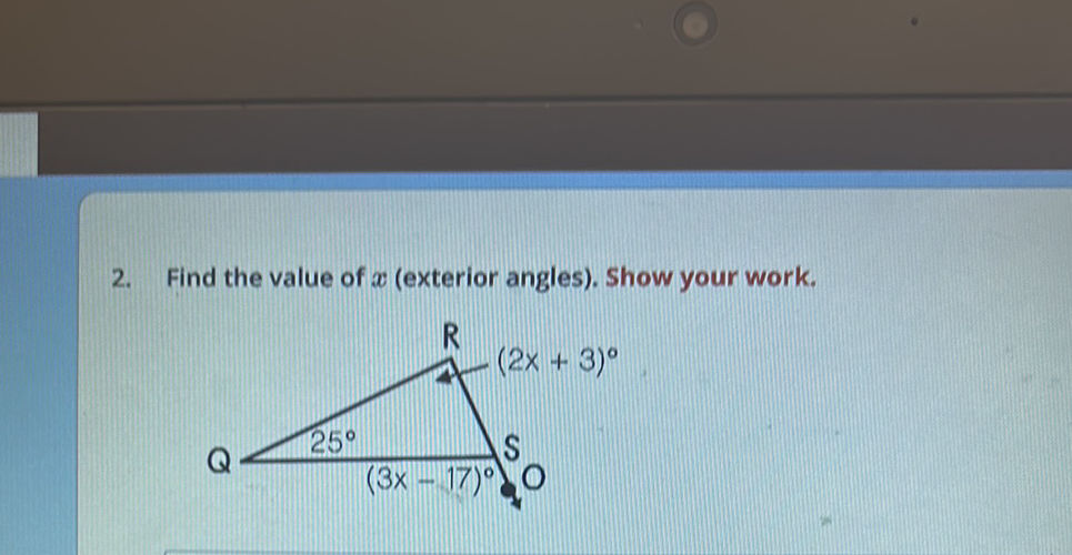 2. Find the value of x (exterior angles). | StudyX