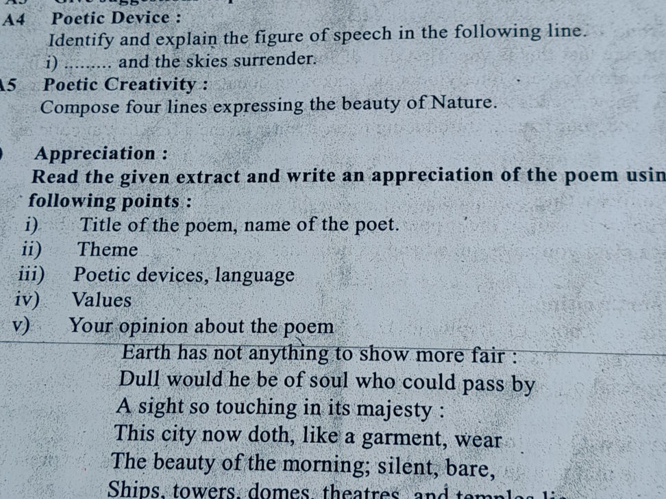 A4 Poetic Device: Identify and explain the | StudyX