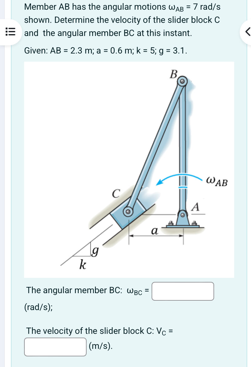 Member AB has the angular motions $ _{AB} = | StudyX
