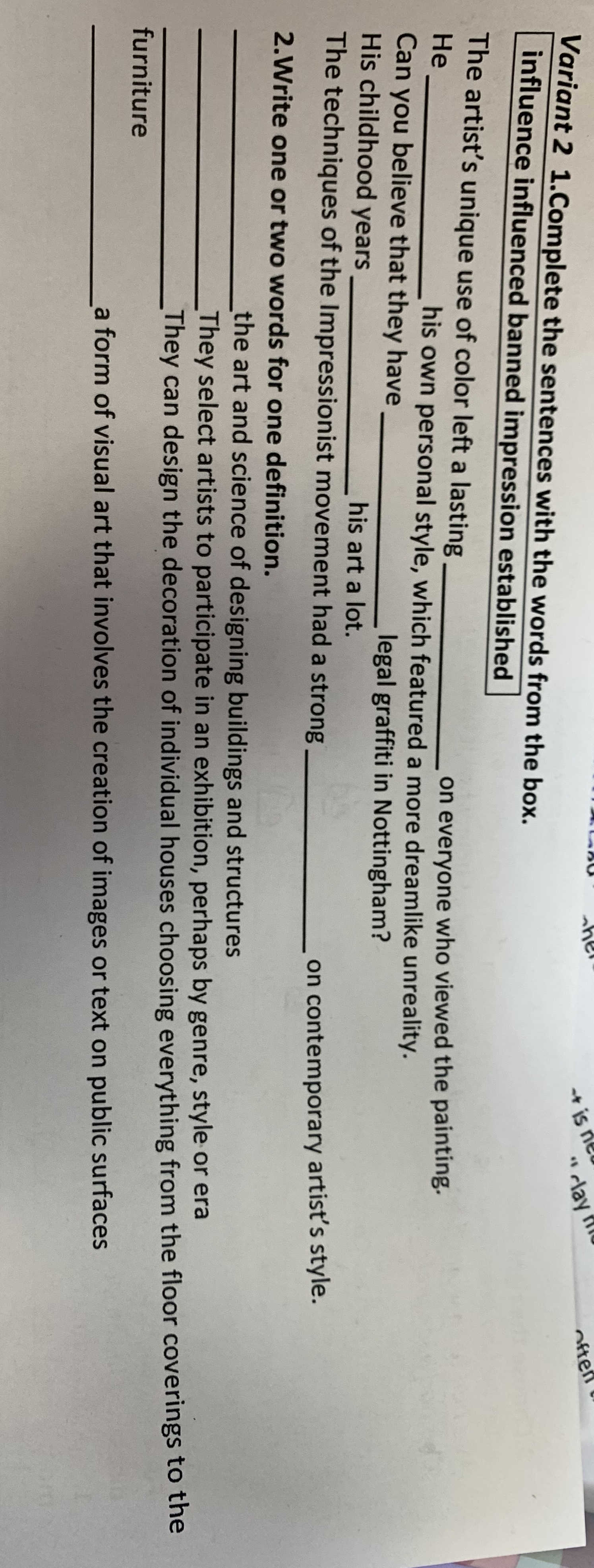 Variant 2 1. Complete the sentences with the | StudyX