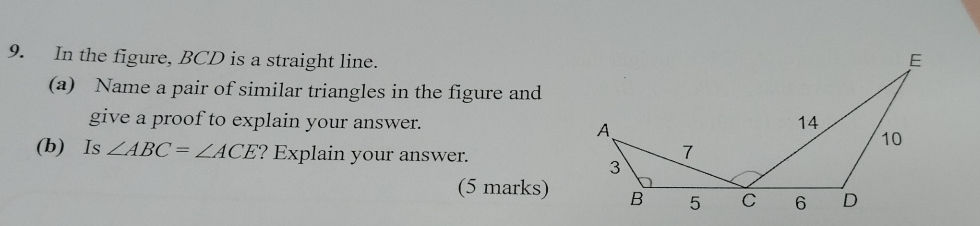 9. In the figure, $BCD$ is a straight line. | StudyX