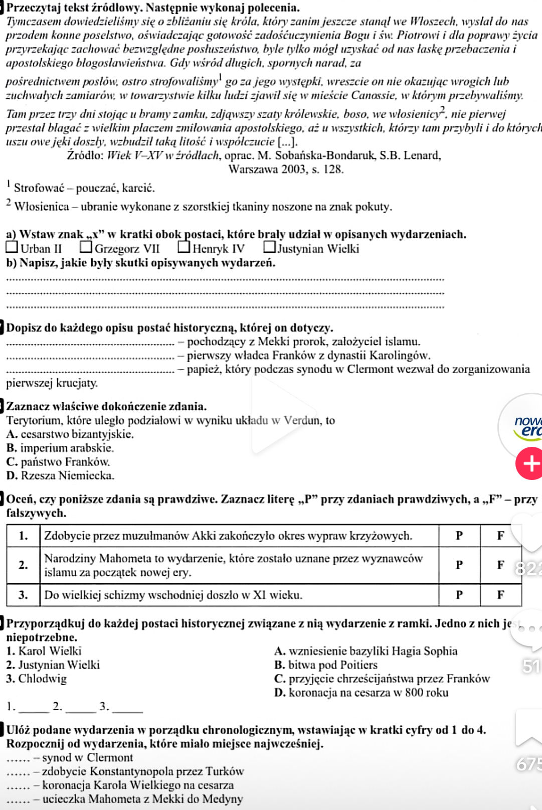 a) Wstaw znak "x" w kratki obok postaci, | StudyX