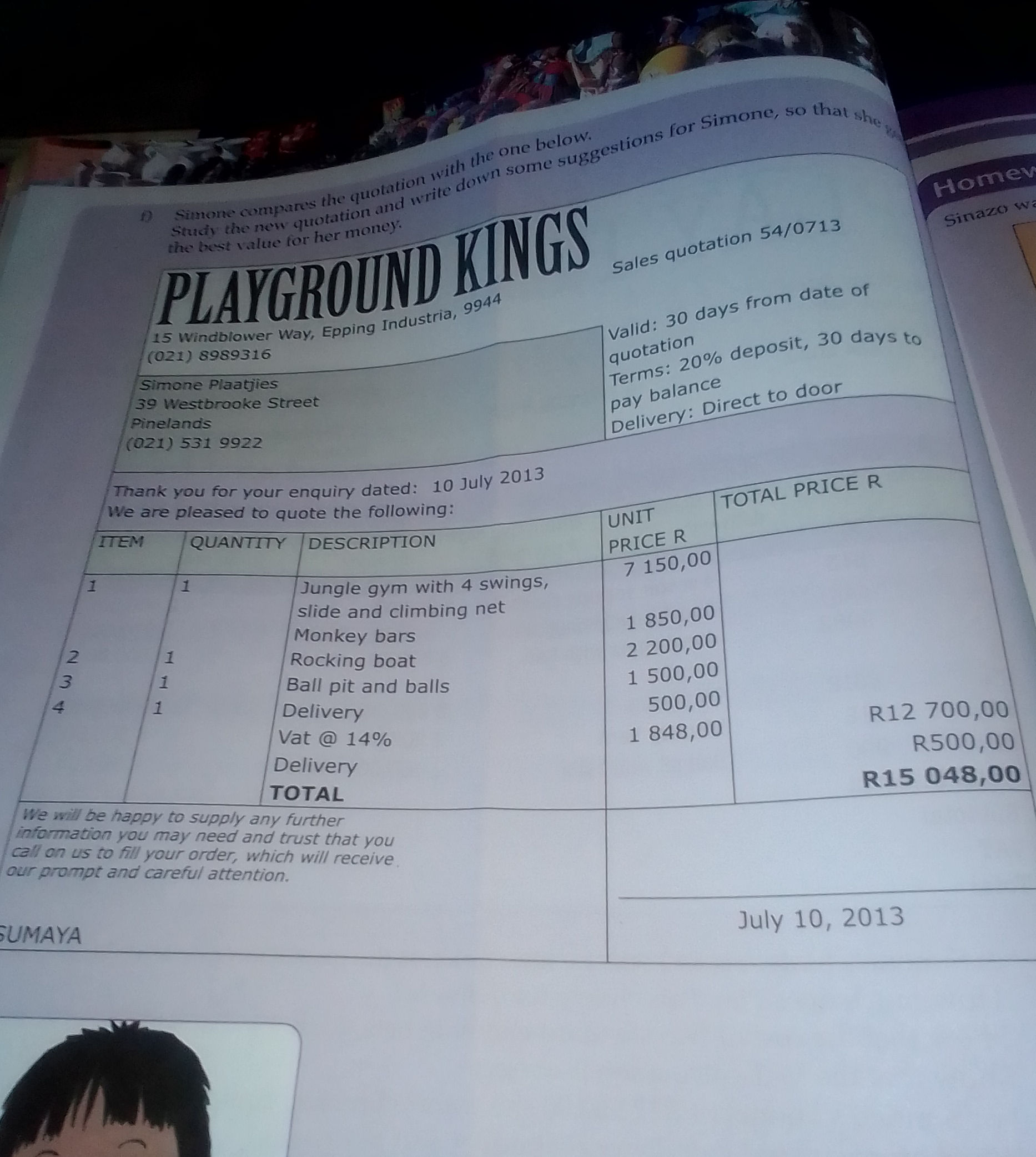 Simone compares the quotation with the one | StudyX