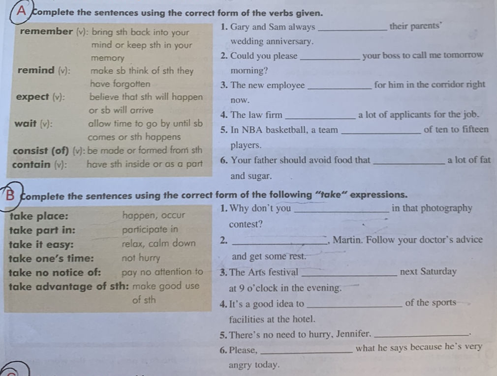 A Complete the sentences using the correct | StudyX
