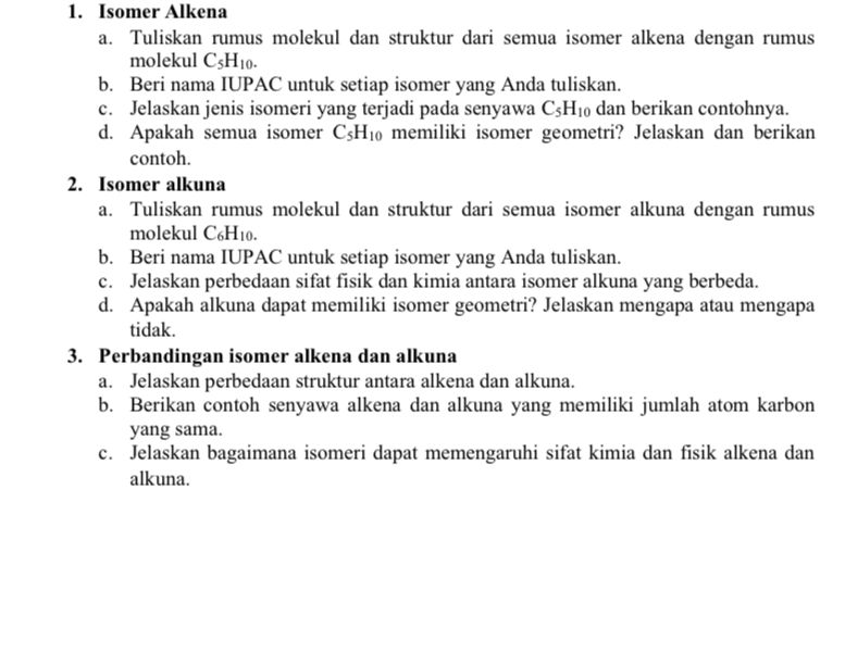 1. Isomer Alkena a. Tuliskan rumus molekul | StudyX