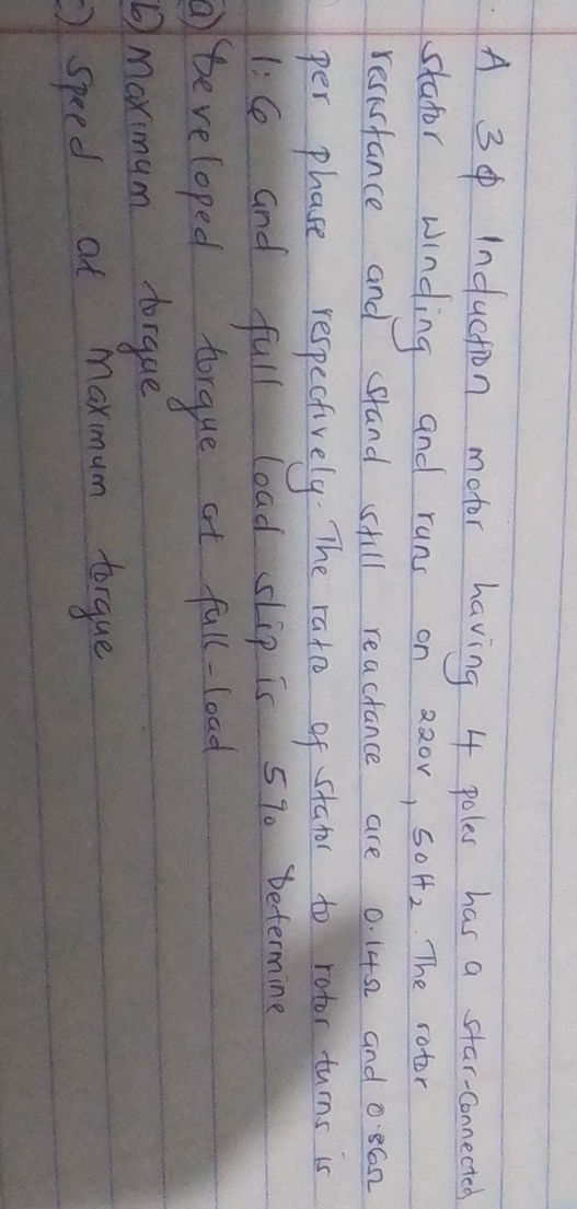 A 3$ $ $ Induction motor having 4 poles has | StudyX