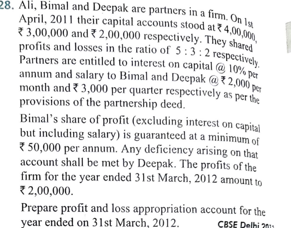 28. Ali, Bimal and Deepak are partners in a | StudyX