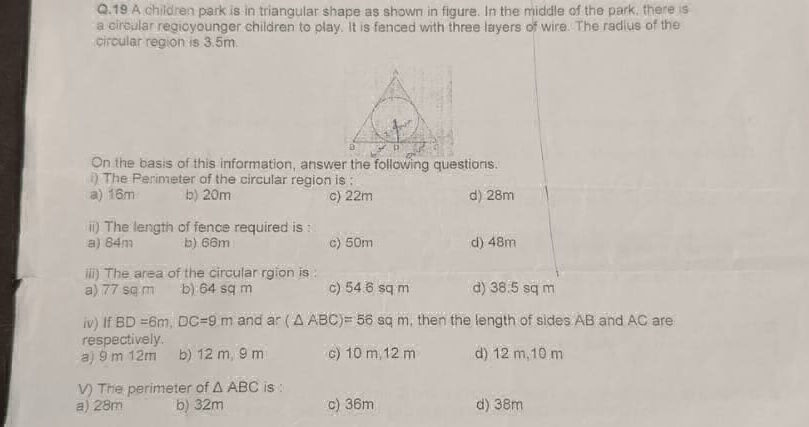 Q.19 A children park is in triangular shape | StudyX