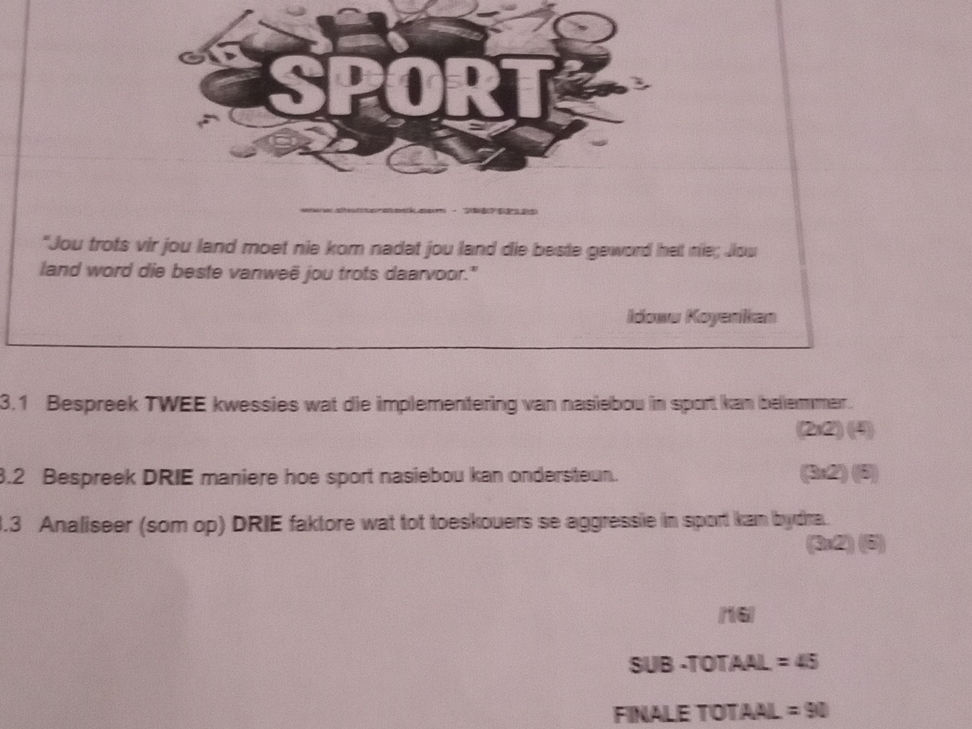 3.1 Bespreek TWEE kwessies wat die | StudyX