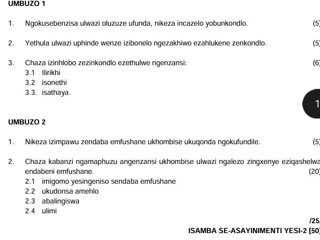 UMBUZO 1 1. Ngokusebenzisa ulwazi oluzuze | StudyX