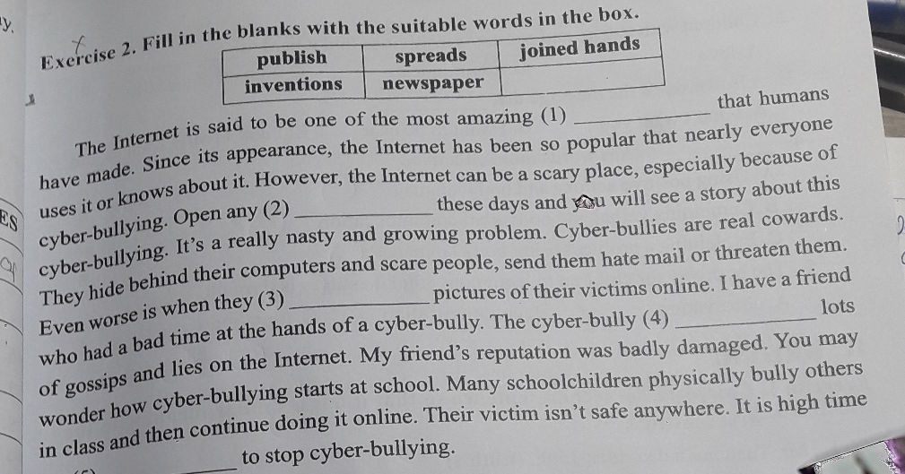 Exercise 2. Fill in the blanks with the | StudyX