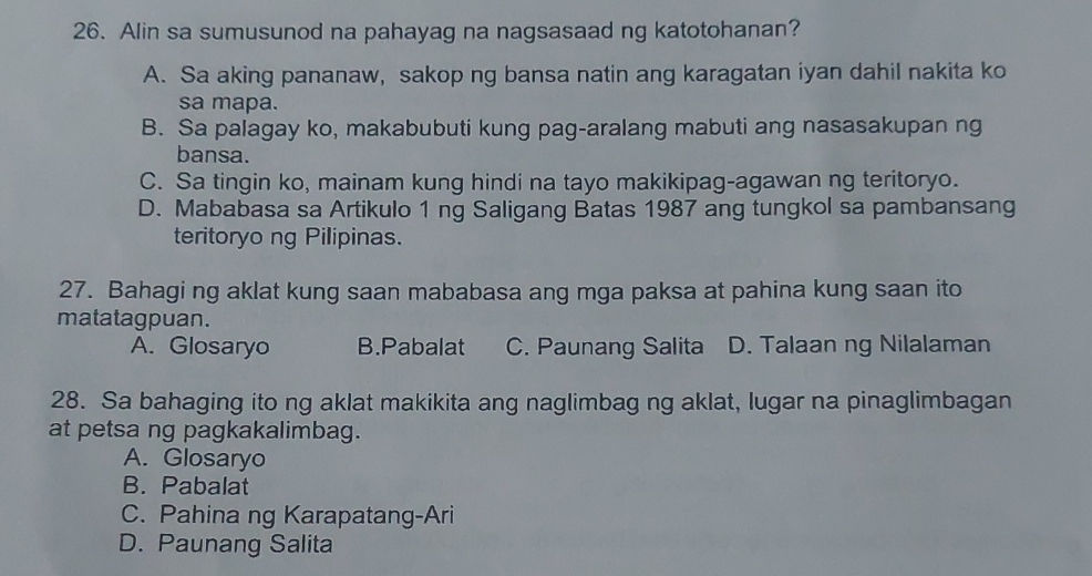 26. Alin sa sumusunod na pahayag na | StudyX