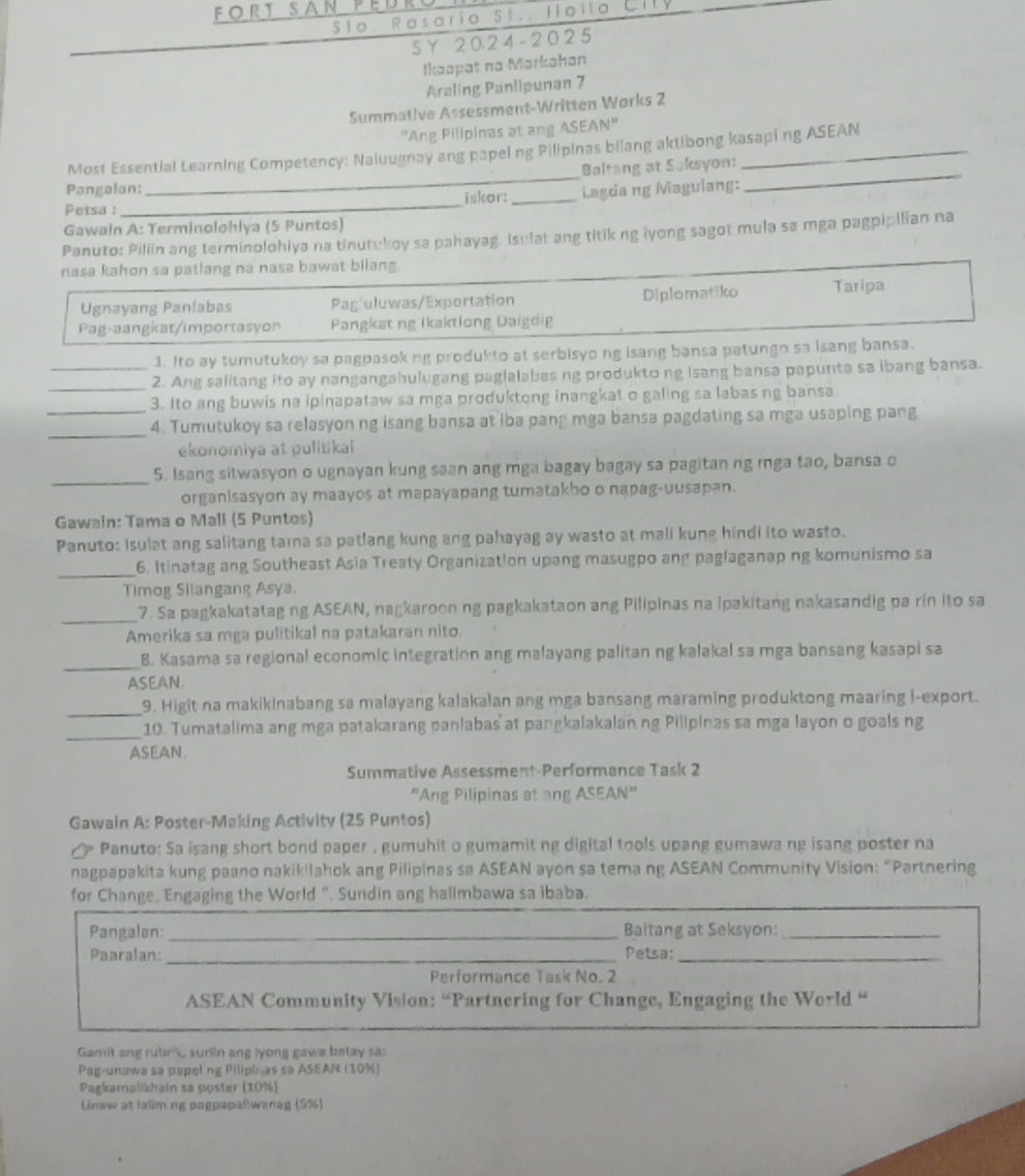 Gawain A: Terminolohiya (5 Puntos) Panuto: | StudyX