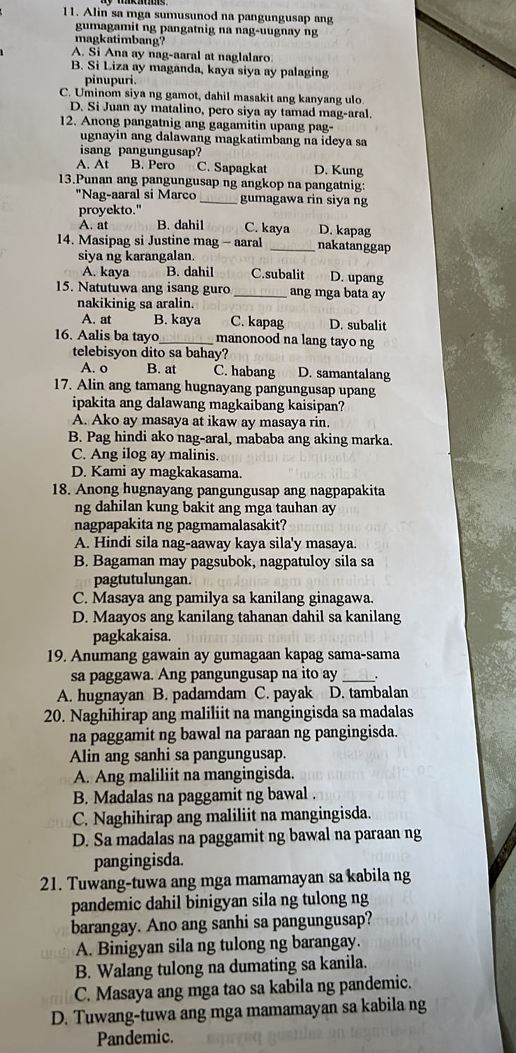 11. Alin sa mga sumusunod na pangungusap ang | StudyX