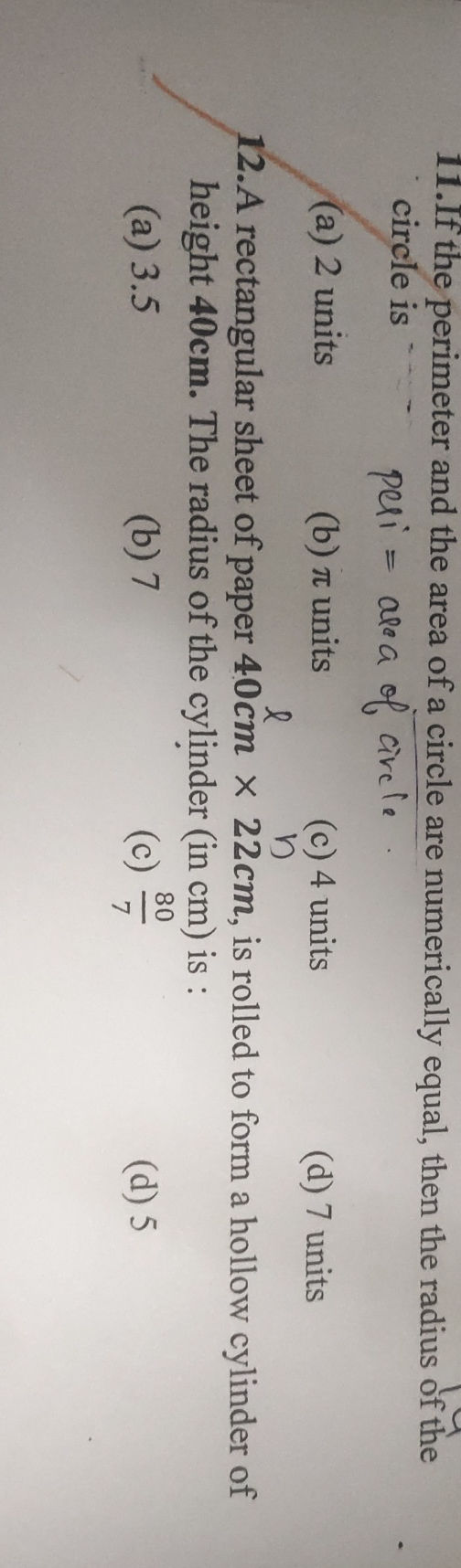 11. If the perimeter and the area of a | StudyX