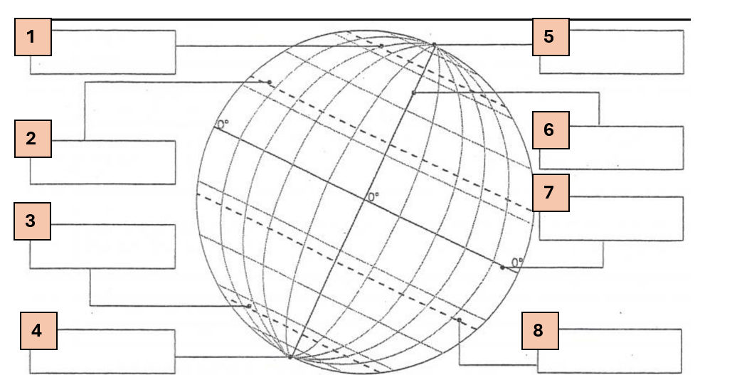 The image shows a globe with labeled boxes. | StudyX