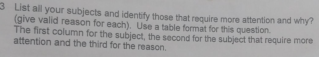 3 List all your subjects and identify those | StudyX