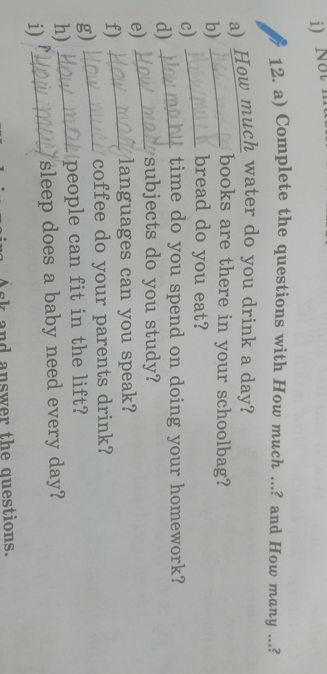 12. a) Complete the questions with How much | StudyX