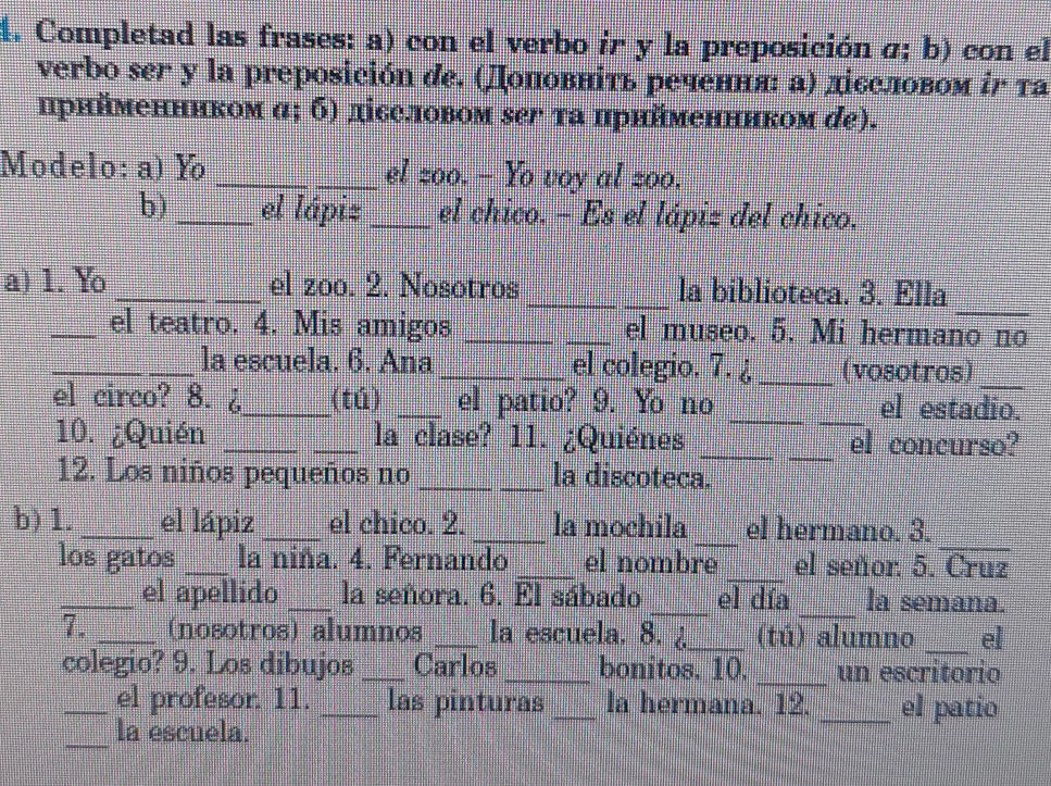 1. Completad las frases: a) con el verbo ir | StudyX