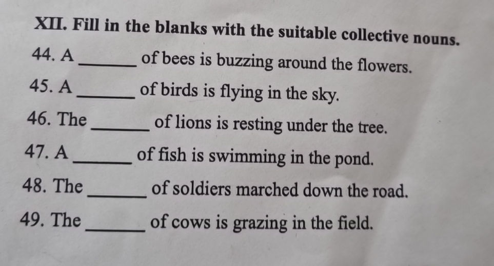 XII. Fill in the blanks with the suitable | StudyX