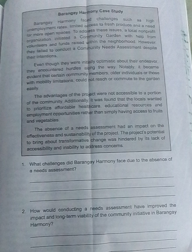 Barangay Harmony Case Study Barangay | StudyX