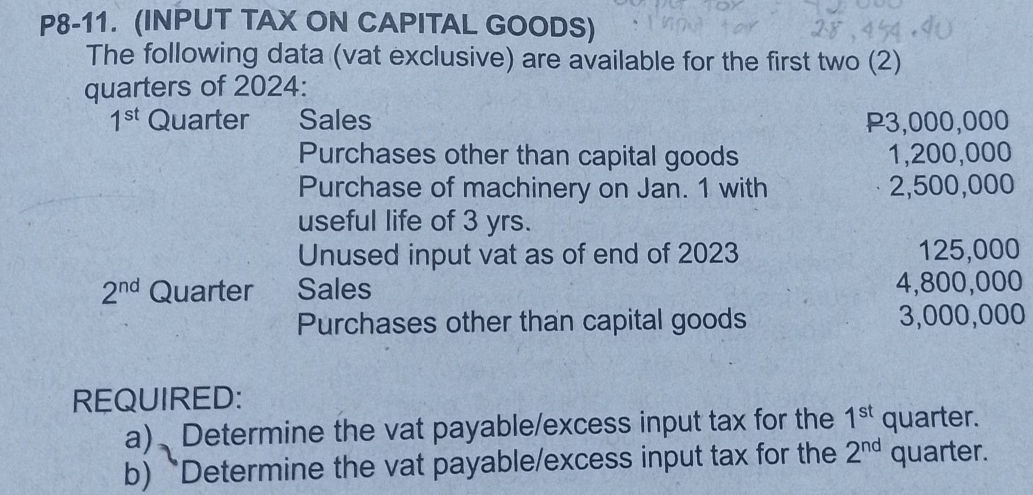 P8-11. (INPUT TAX ON CAPITAL GOODS) The