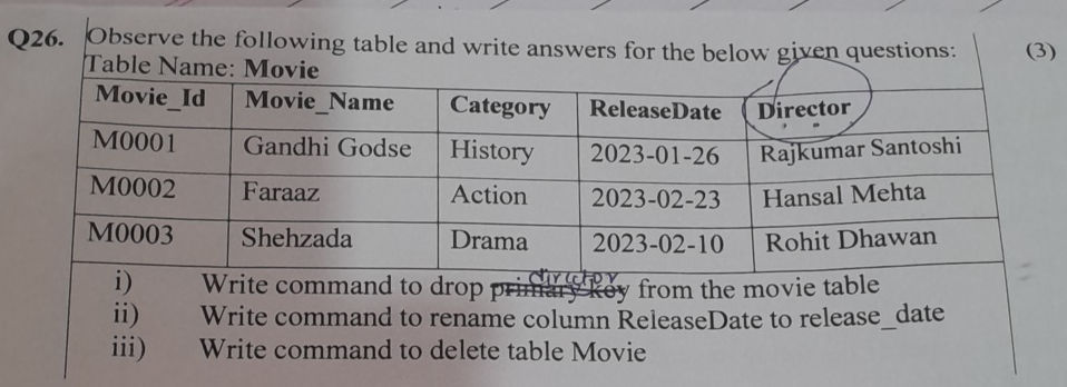 Observe the following table and write | StudyX