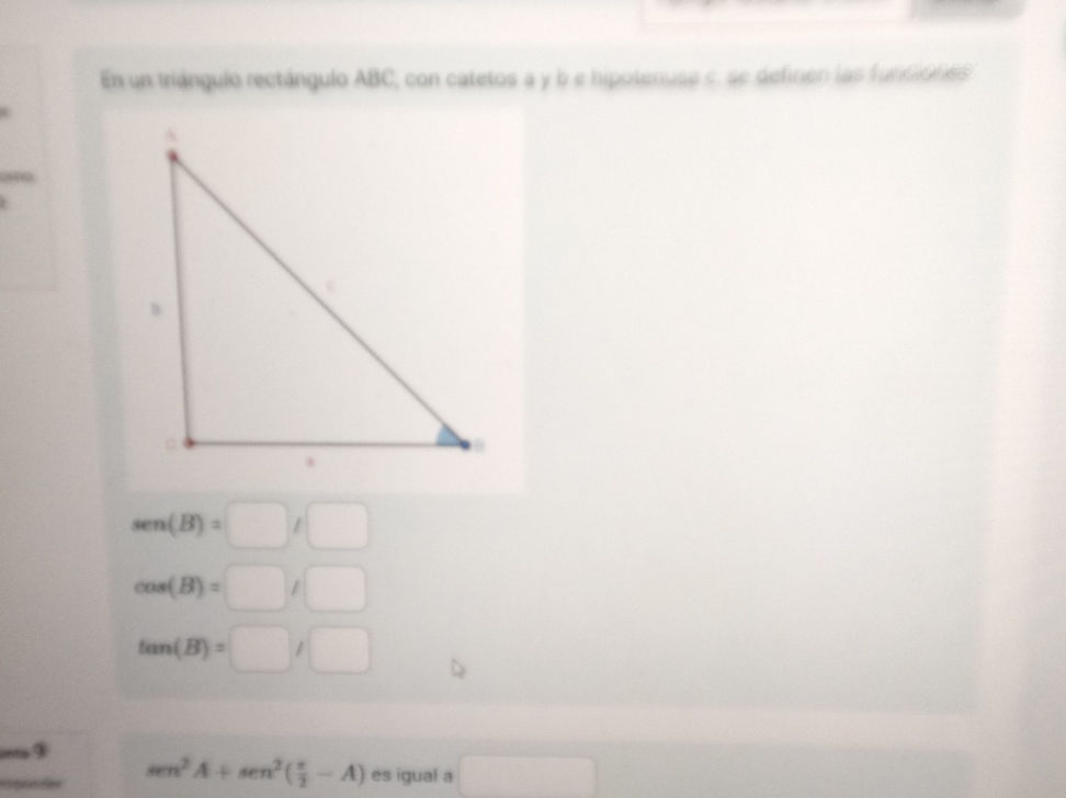 En un triángulo rectángulo ABC, con catetos | StudyX