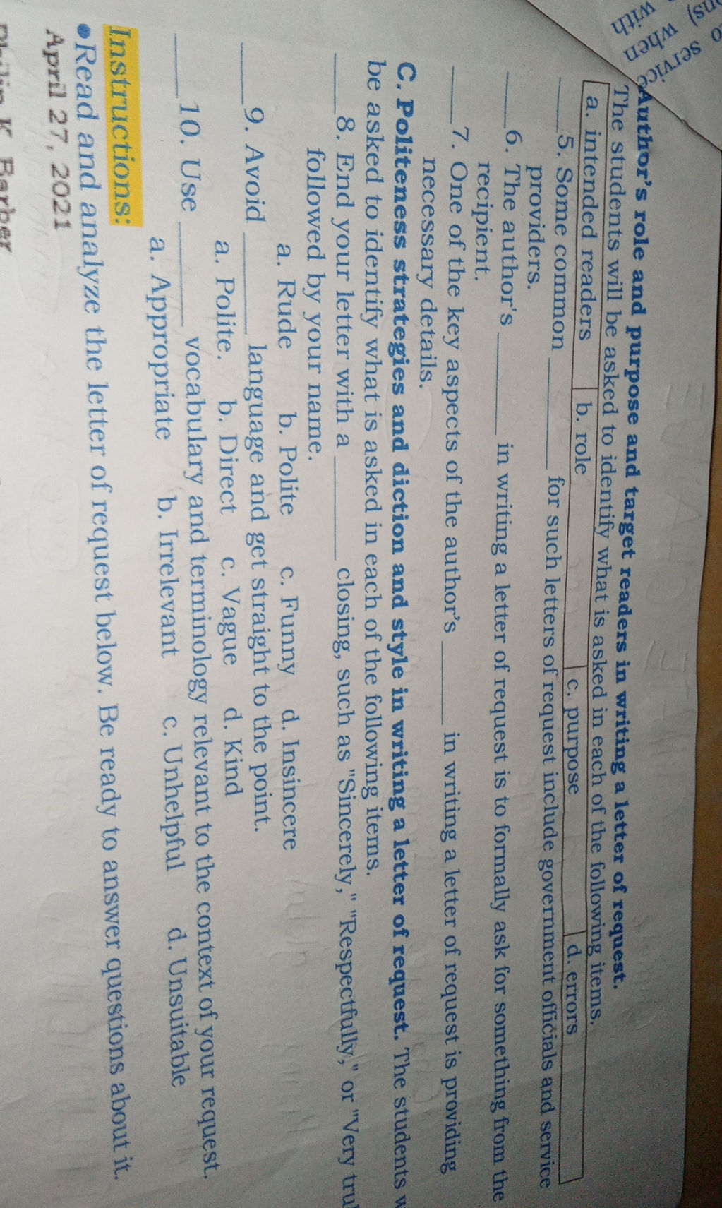 5. Some common a. intended readers b. role | StudyX