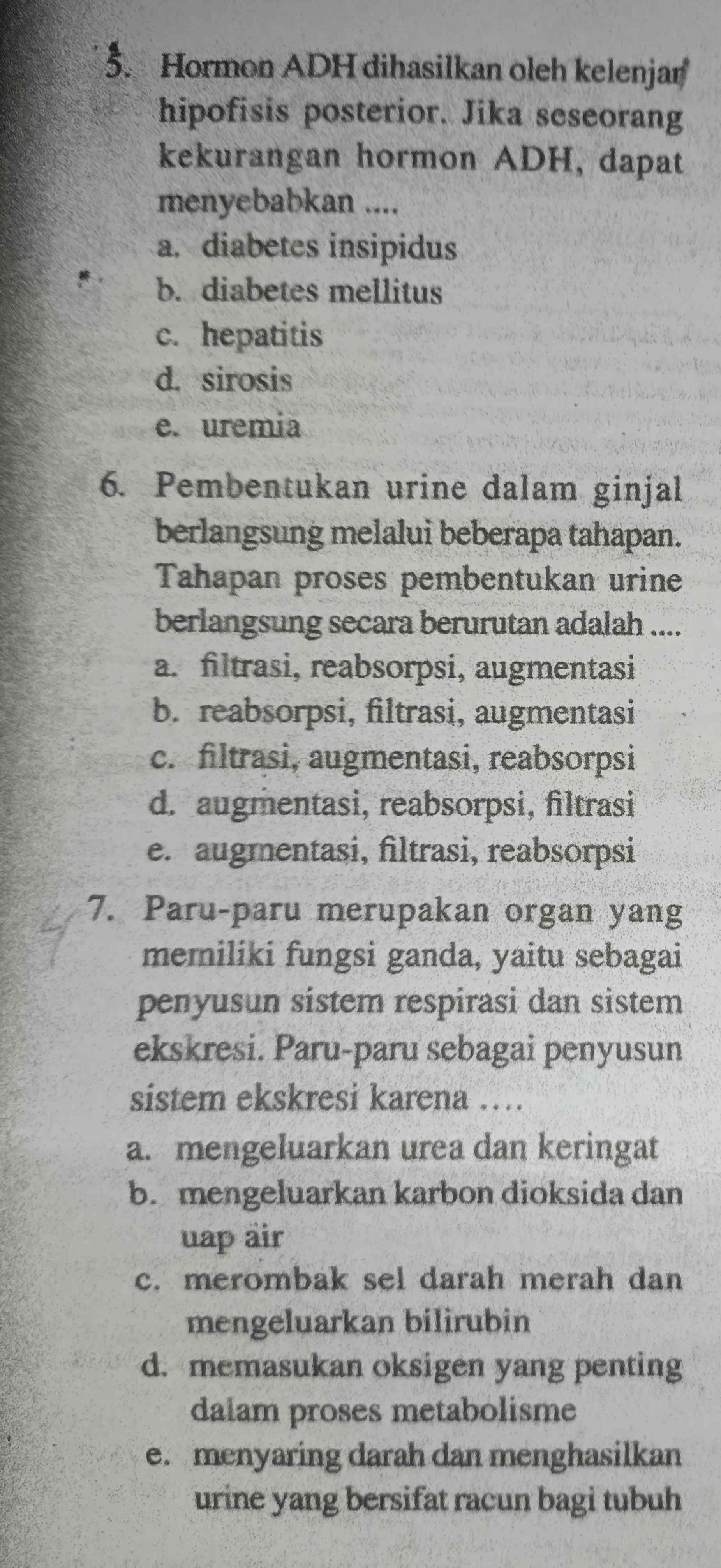 5. Hormon ADH dihasilkan oleh kelenjar | StudyX
