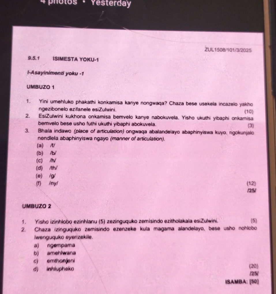 UMBUZO 1 1. Yini umehluko phakathi | StudyX