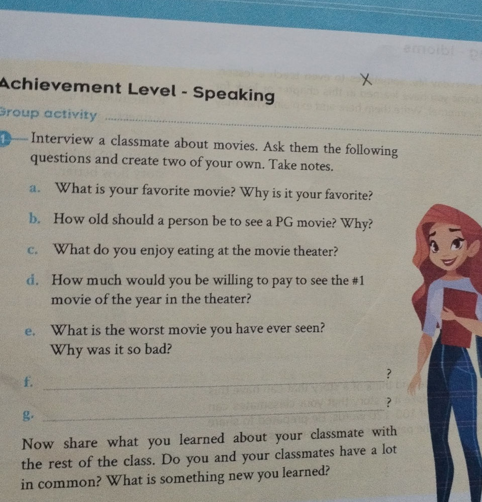 Interview a classmate about movies. Ask them | StudyX