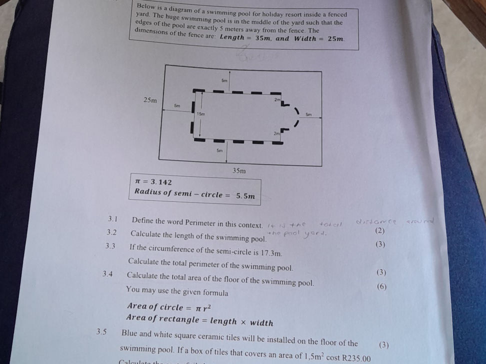Below is a diagram of a swimming pool for | StudyX
