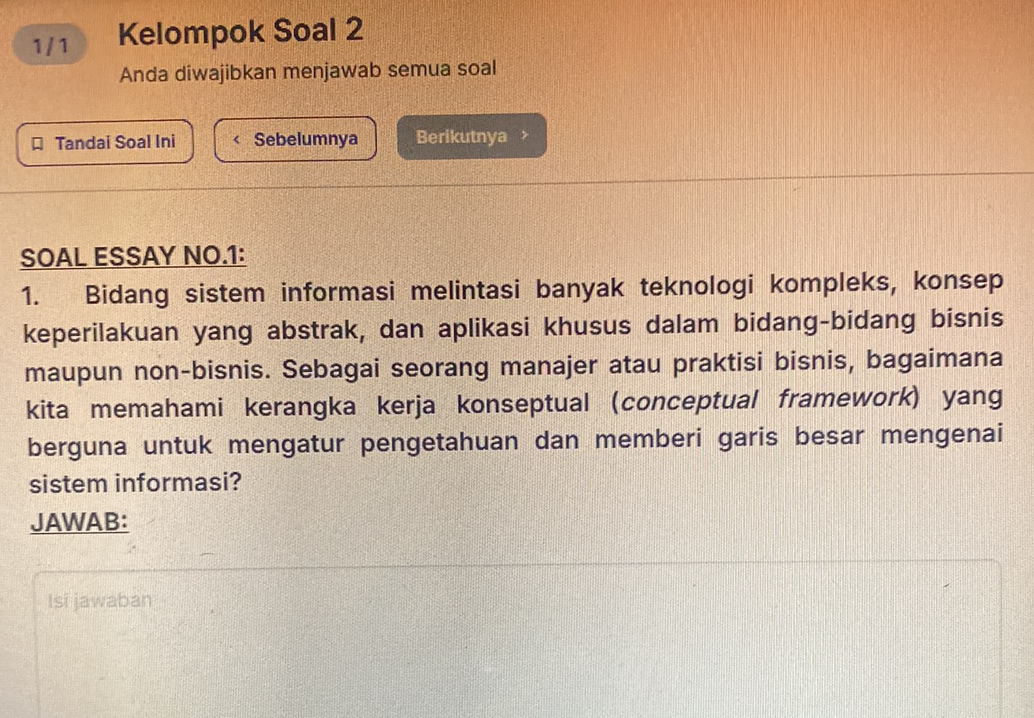 SOAL ESSAY NO.1: 1. Bidang sistem informasi | StudyX