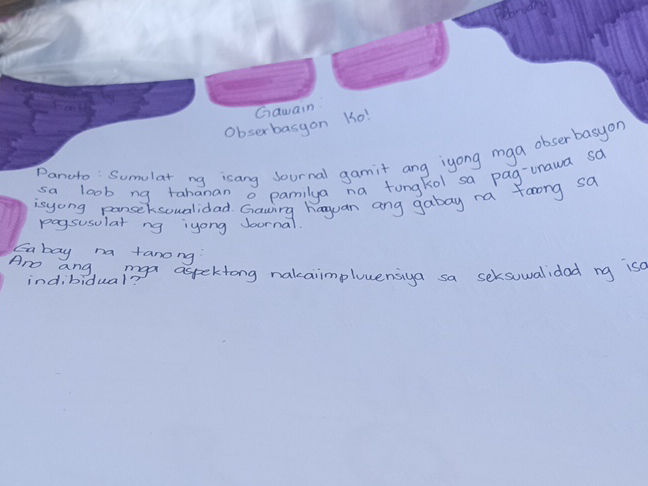 Gawain Obserbasyon ko! Panuto: Sumulat ng | StudyX